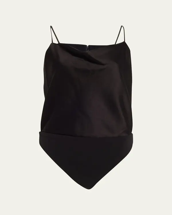Alice + Olivia Harmon Satin Bodysuit - Black