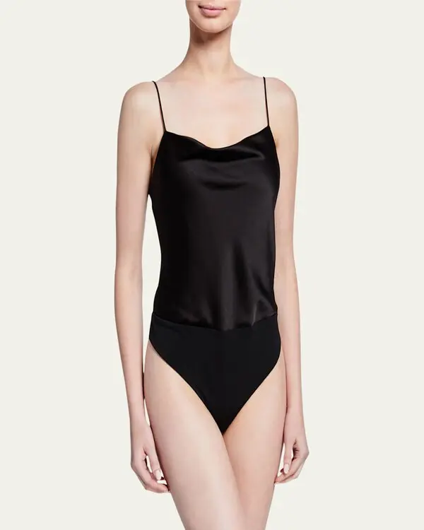 Alice + Olivia Harmon Satin Bodysuit - Black