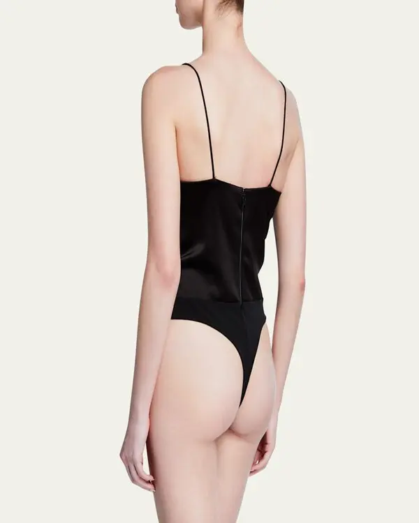Alice + Olivia Harmon Satin Bodysuit - Black