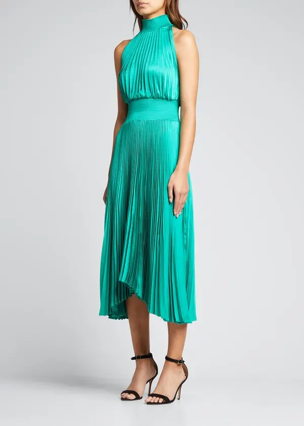 A.L.C. Renzo Pleated Halter Midi Dress In Serpent - 60% Off | Editorialist