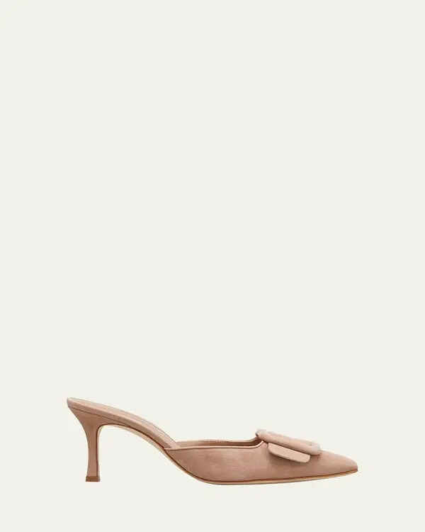 Manolo Blahnik Maysale Suede Mules - Nude