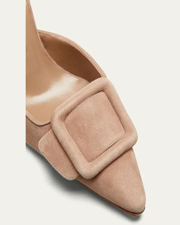Manolo Blahnik Maysale Suede Mules - Nude