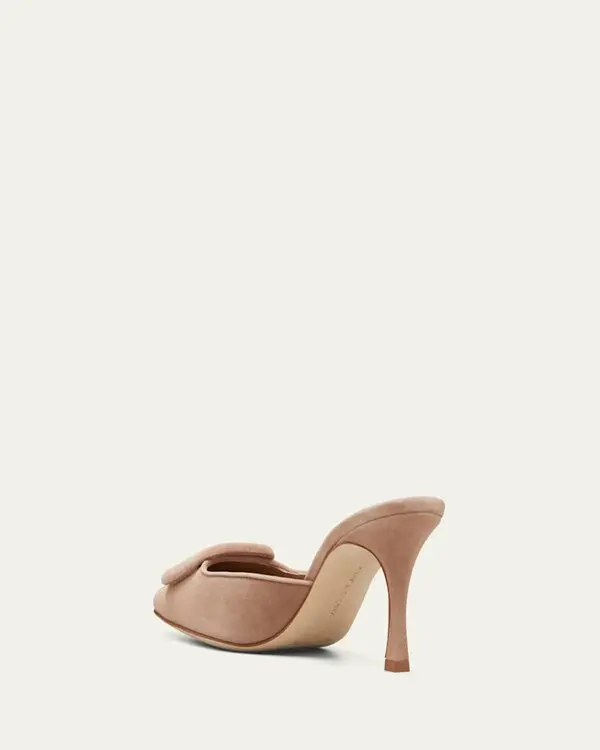 Manolo Blahnik Maysale Suede Mules - Nude