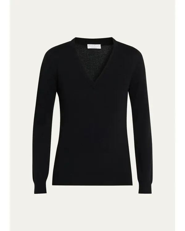 Brunello Cucinelli V-neck Cashmere Sweater - Black