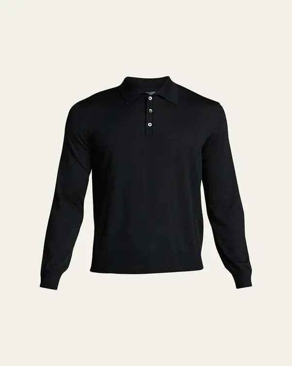 Bergdorf Goodman Long-sleeve Cashmere Polo Sweater - Black