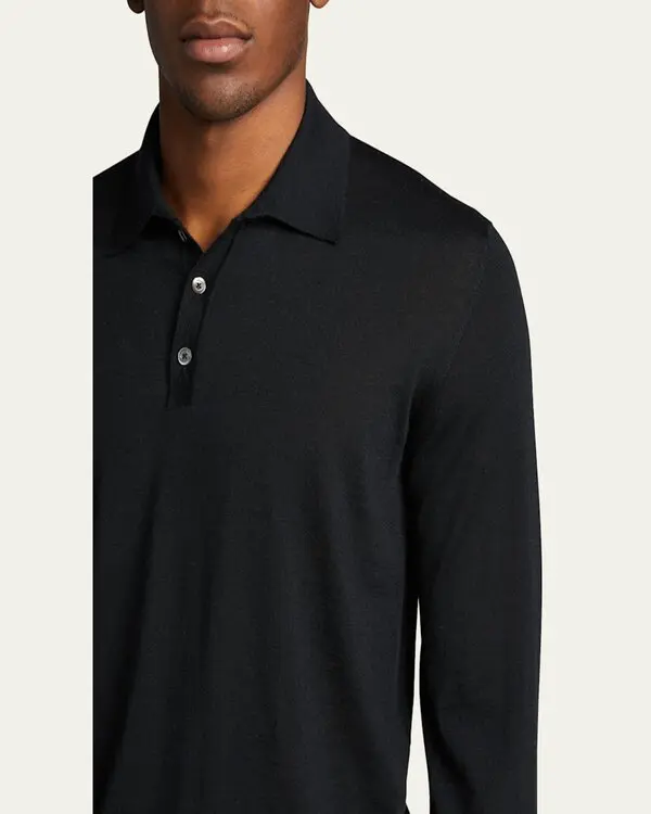 Bergdorf Goodman Long-sleeve Cashmere Polo Sweater - Black