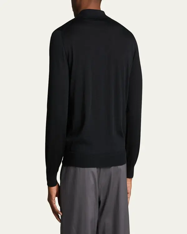 Bergdorf Goodman Long-sleeve Cashmere Polo Sweater - Black