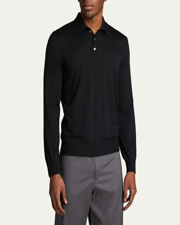 Bergdorf Goodman Long-sleeve Cashmere Polo Sweater - Black