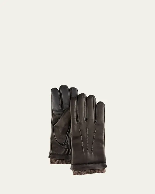 Bergdorf Goodman Leather Gloves With Cashmere Cuffs