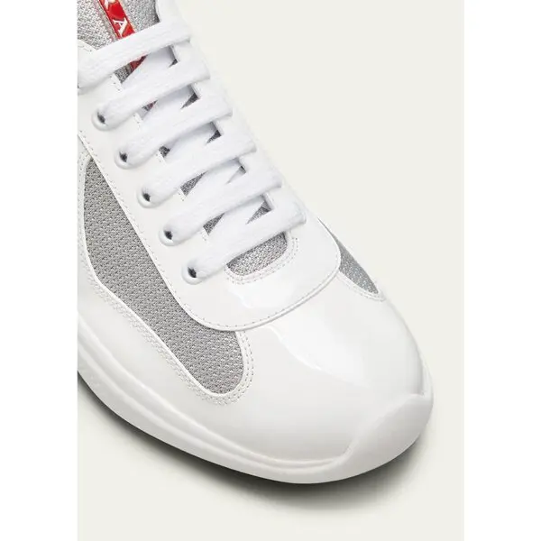 Prada America's Cup Patent Leather Sneakers - White Silver