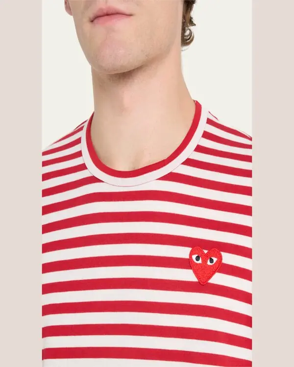 Comme Des Garçons Striped T-shirt With Heart - Red/white