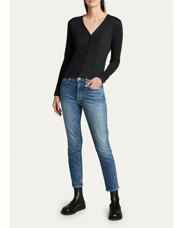 Majestic Filatures V-neck Stretch-linen Cardigan - Black