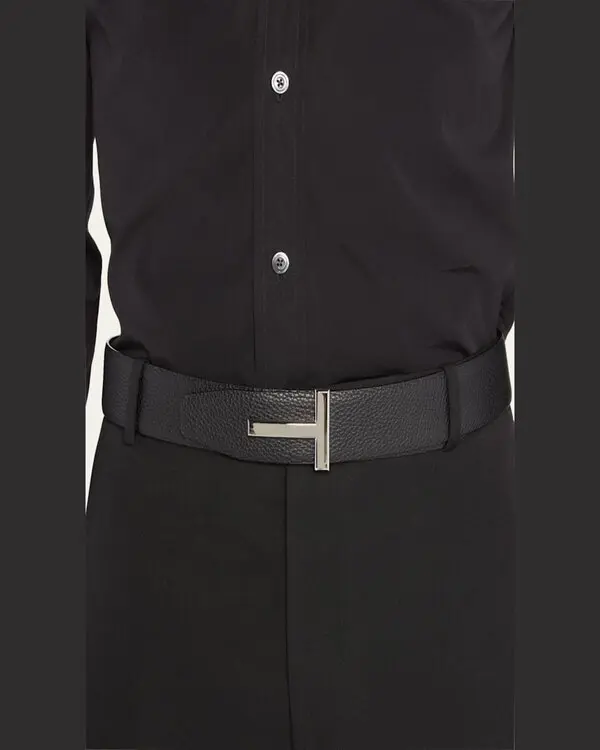 TOM FORD Signature T Reversible Leather Belt - Black/navy