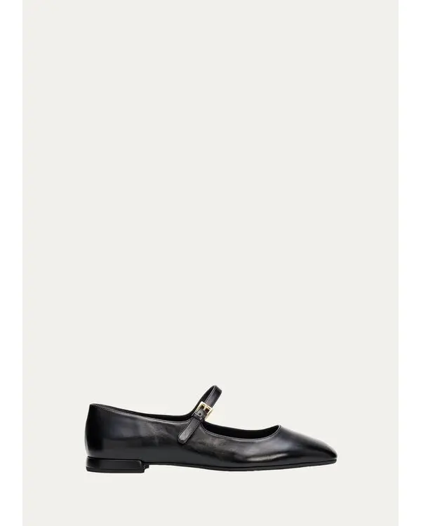 Prada Leather Mary Jane Ballerina Flats - Nero