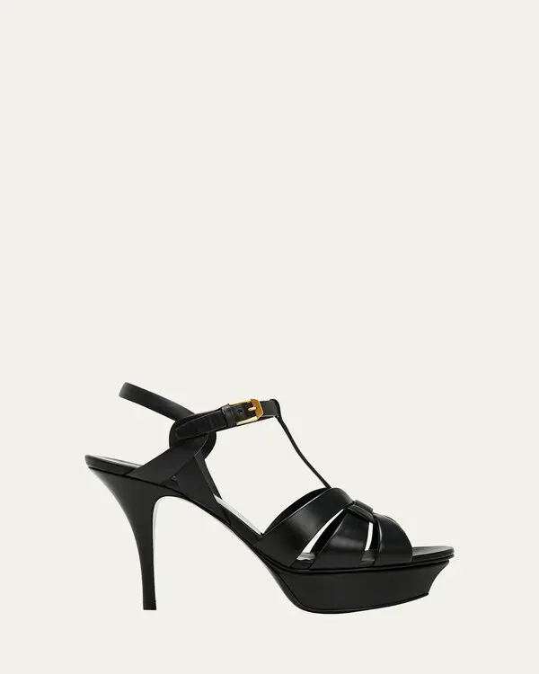 Saint Laurent Tribute Leather Platform Sandals - Black