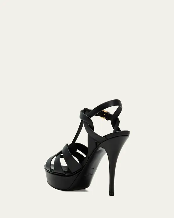 Saint Laurent Tribute Leather Platform Sandals - Black