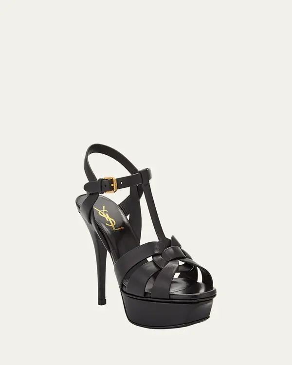 Saint Laurent Tribute Leather Platform Sandals - Black