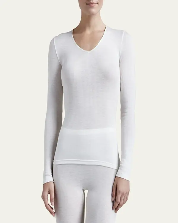Hanro Wool & Silk Blend V-neck Top - Cygne