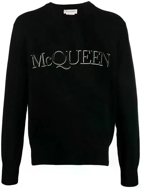 Alexander McQueen Logo-embroidered Knitted Jumper - Black