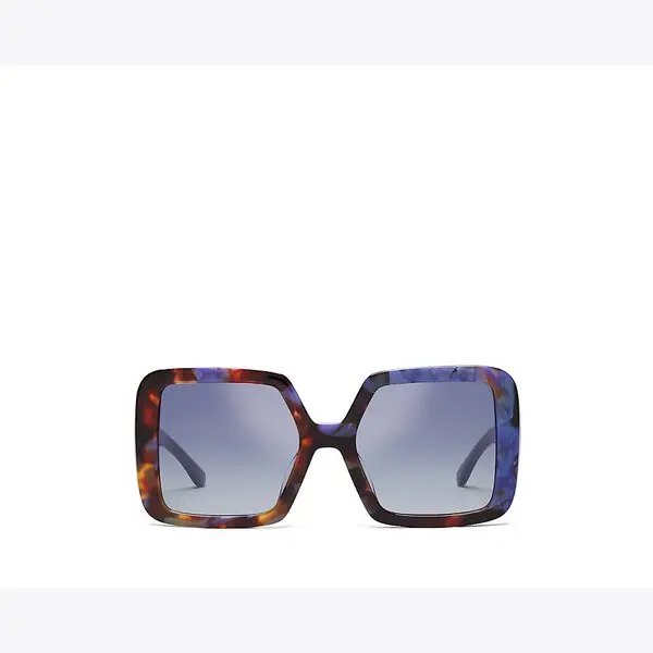 Tory Burch Reva Square Sunglasses In Blue Pearl Tortoise  display picture 3