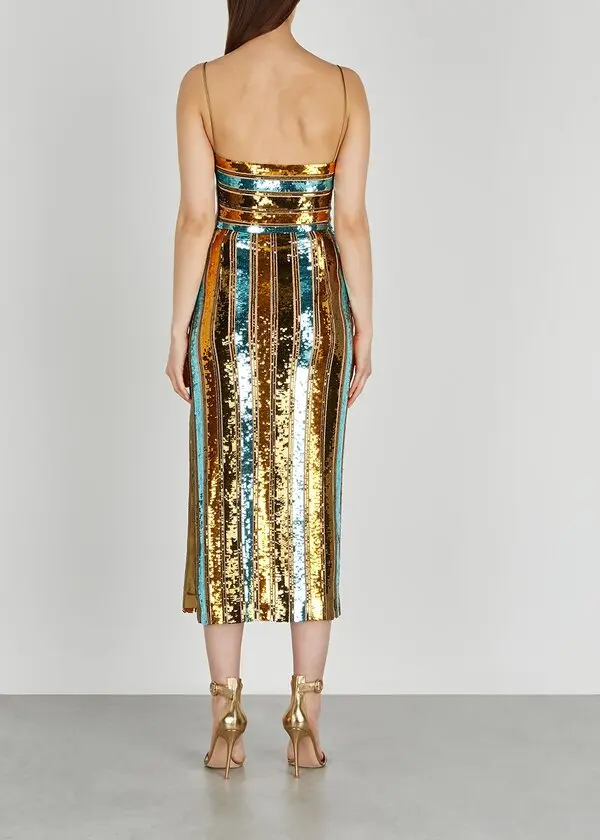 Galvan Stargaze Striped Sequin Midi Dress In Gold - 51% Off | Editorialist