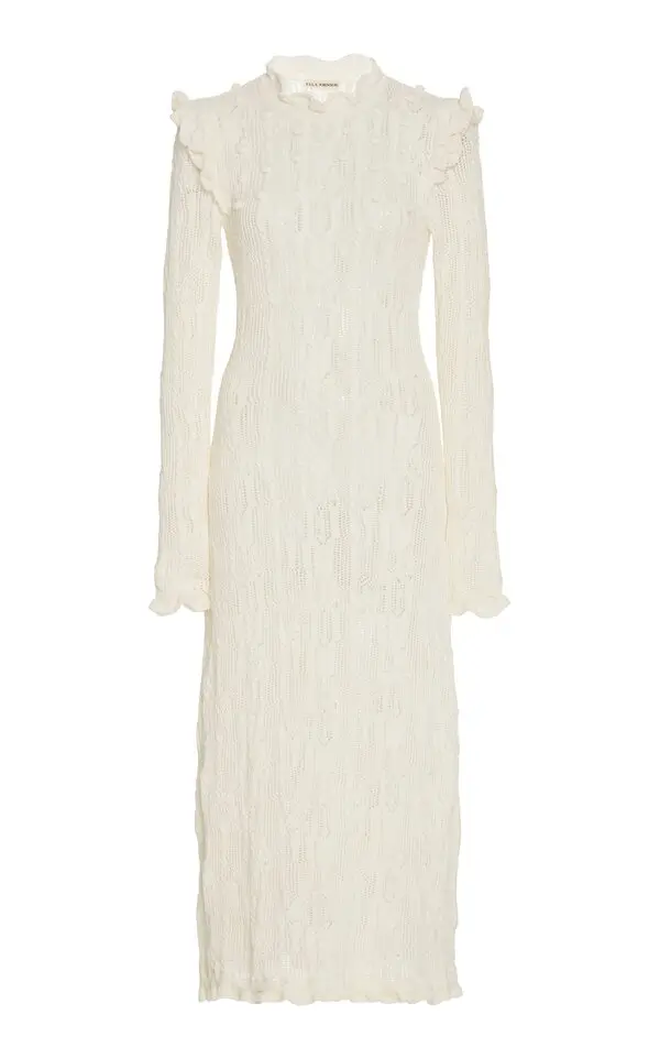 Ulla Johnson Antoille Pointelle-Knit Cotton-Blend Midi Dress In White,Blue  - 40% Off | Editorialist