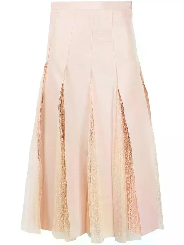 Red Valentino Pleated Lace Midi Skirt - Neutrals