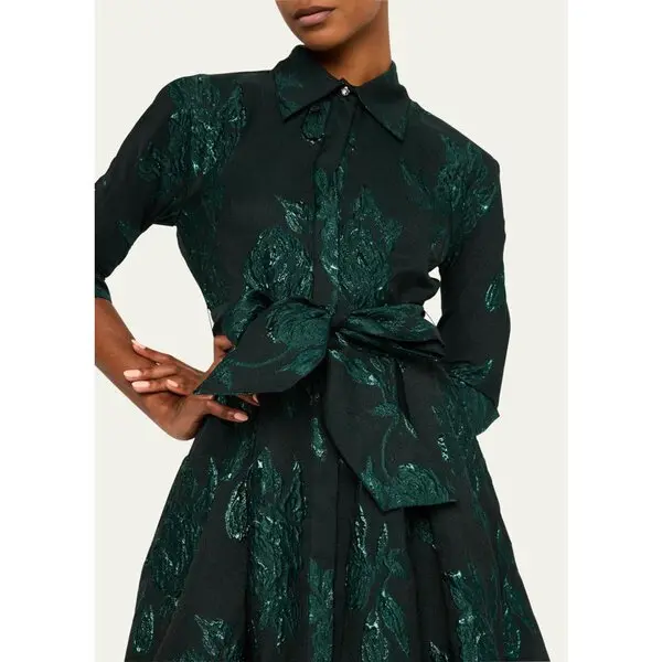 Rickie Freeman For Teri Jon Metallic Jacquard Shirtdress - Emrld