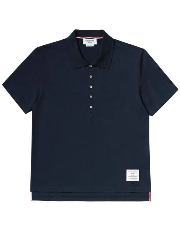 Thom Browne Logo-patch Short-sleeve Polo Shirt - Blue