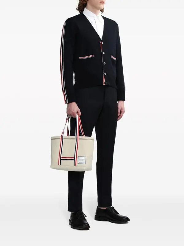 Thom Browne Double Face Canvas Small Tool Tote - White
