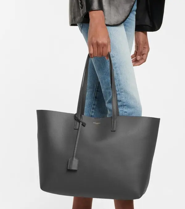 Saint Laurent Shopping E/w Leather Tote Bag - Grey