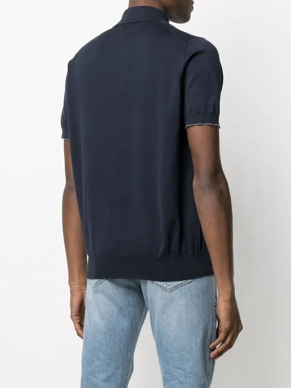 Brunello Cucinelli Fine Knit Short-sleeved Polo Shirt - Blue