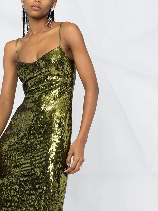 galvan sequin dress Galvan Sequin-Embellished Fitted Midi Dress In Green - 40% Off