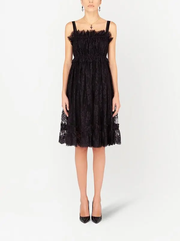chinese dress ladies Mesh Stitching Lace Mid-length Dress-Black  Aclosy