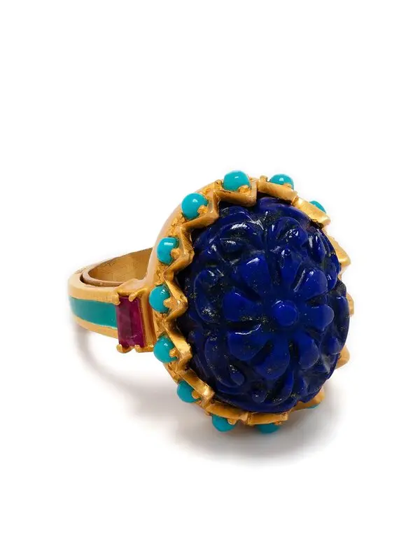 AKANSHA SETHI Lapis Flower Ring - Gold