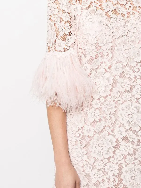 Dolce & Gabbana Feather-Embellished Lace Dress In Pink - 40% Off |  Editorialist