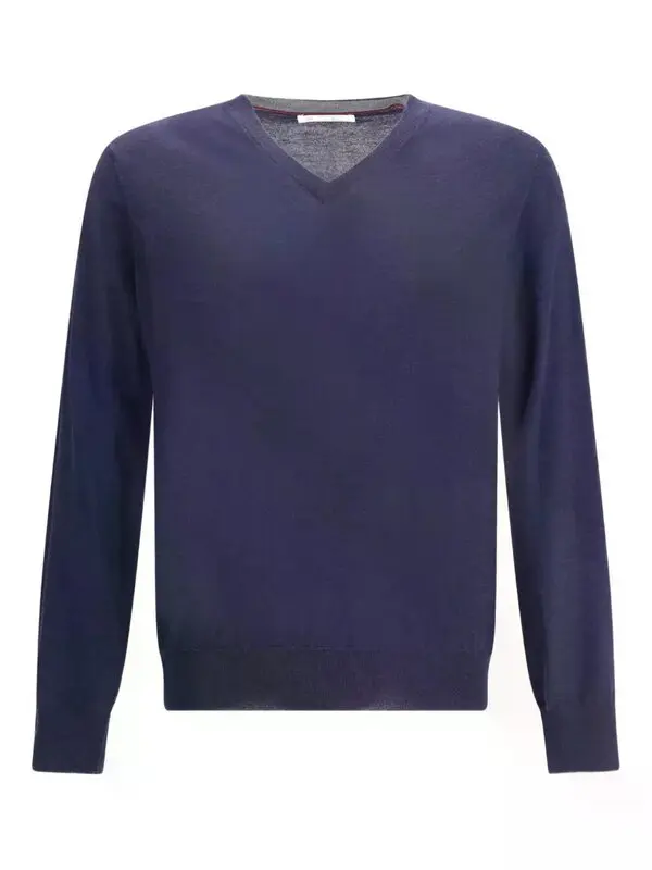 Brunello Cucinelli V-neck Long Sleeve Sweater - Blue