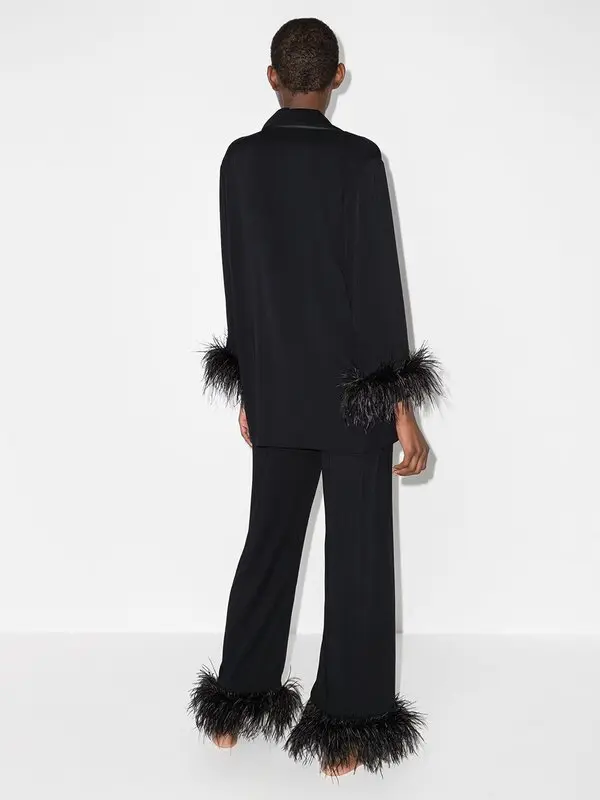 Sleeper Feather Detail Pajama Set - Black