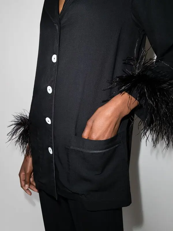 Sleeper Feather Detail Pajama Set - Black