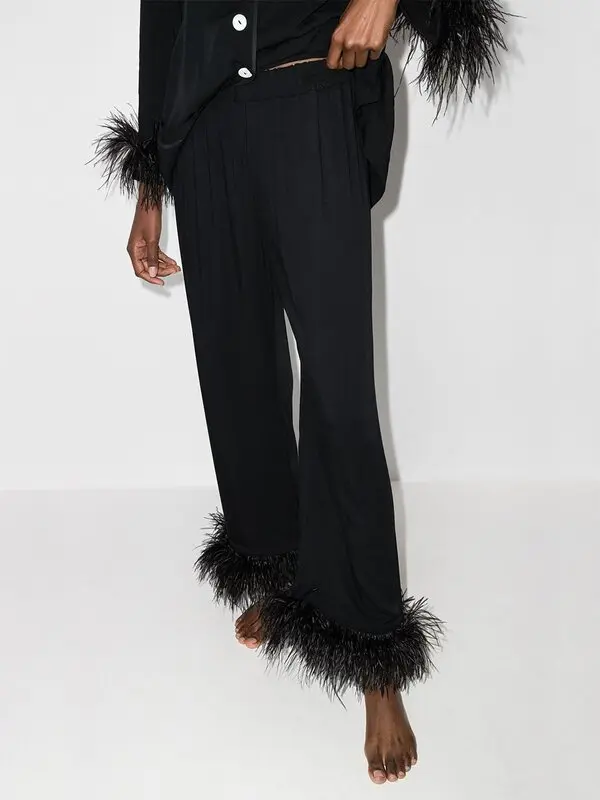 Sleeper Feather Detail Pajama Set - Black