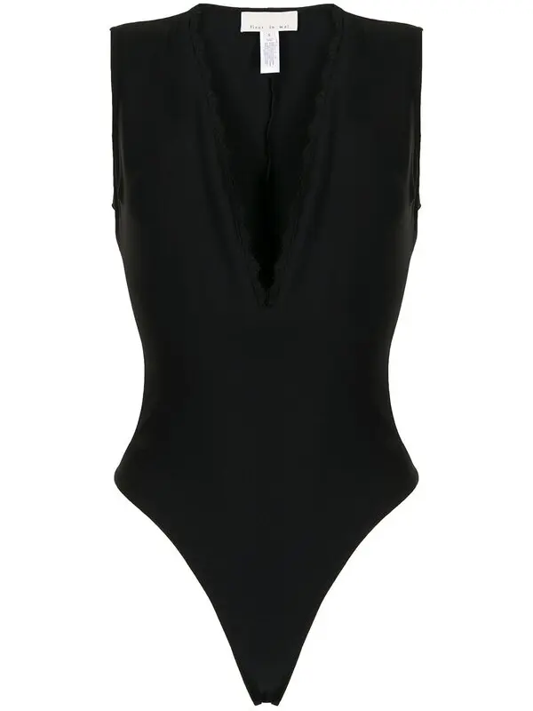 FLEUR DU MAL Margo Lace-trim Deep V-neck Bodysuit