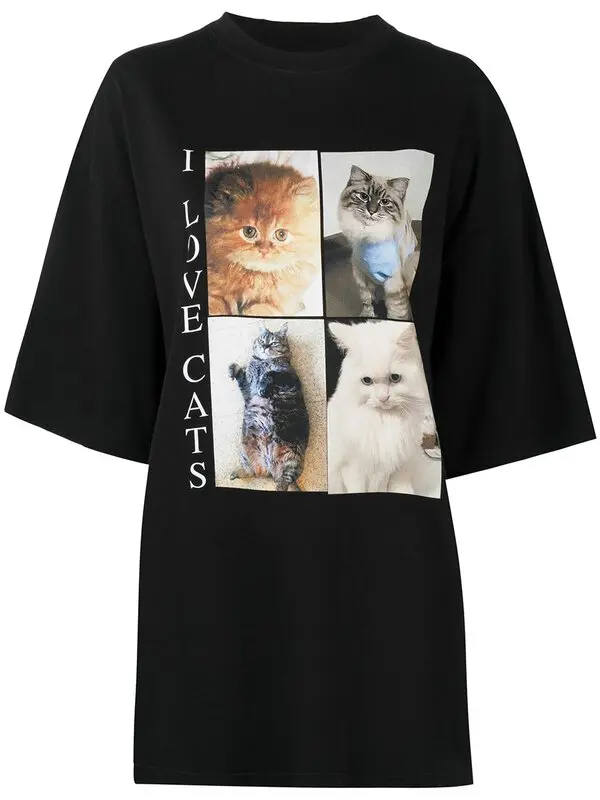 Balenciaga I Love Cats Printed T-Shirt In Black - 30% Off