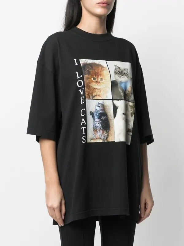 Balenciaga I Love Cats Printed T-Shirt In Black - 30% Off