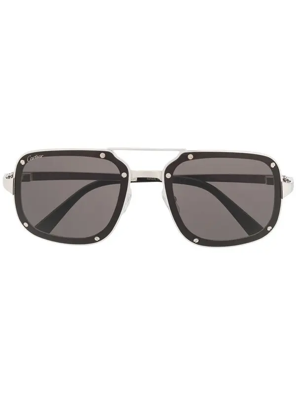 Cartier Santos De Square-frame Sunglasses - Silver