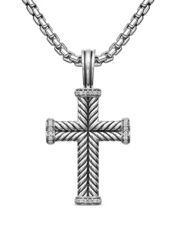 David Yurman Sterling Chevron Cross Diamond Pendant - Silver