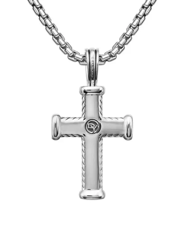 David Yurman Sterling Chevron Cross Diamond Pendant - Silver