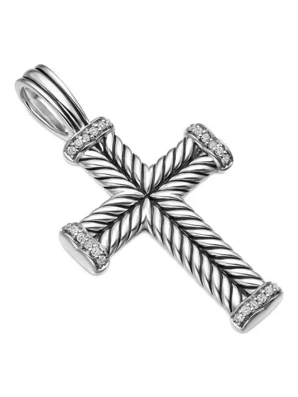 David Yurman Sterling Chevron Cross Diamond Pendant - Silver
