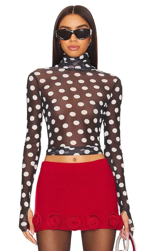 AFRM Zadie Mesh Floral Mock Neck Top - Diagonal Dot