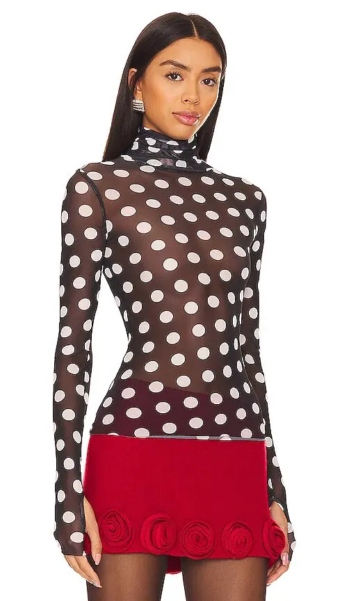 AFRM Zadie Mesh Floral Mock Neck Top - Diagonal Dot