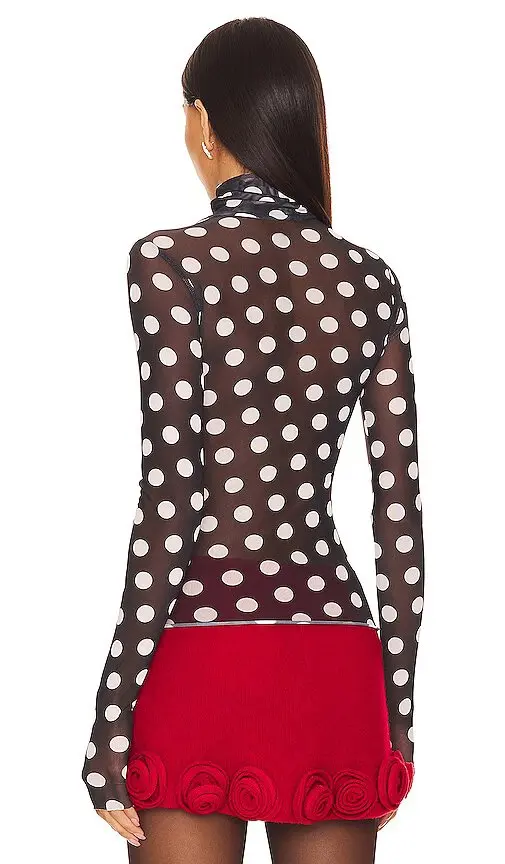 AFRM Zadie Mesh Floral Mock Neck Top - Diagonal Dot